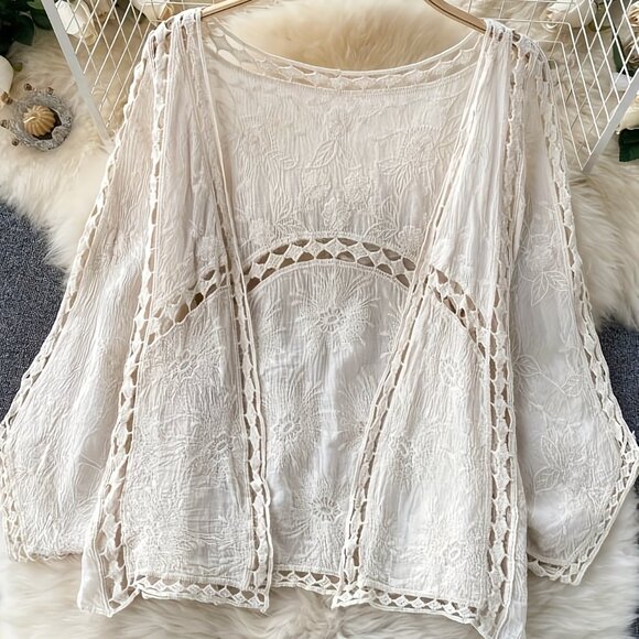 Unbranded | Sweaters | Unbranded Womens Knit Cream Crocheted ...